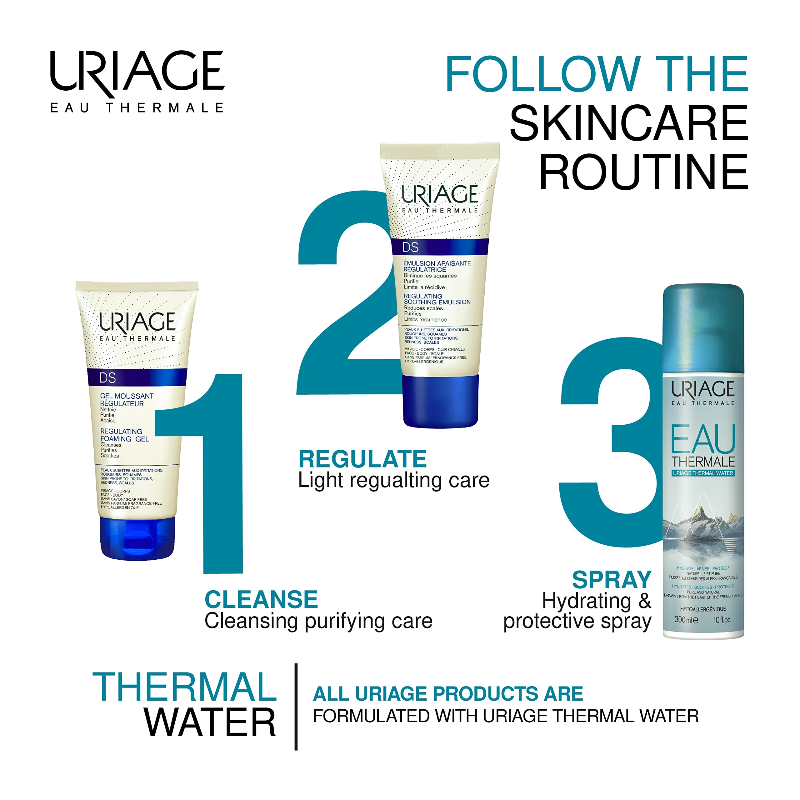 URIAGE D.S. Regulating Soothing Emulsion 1.35 fl.oz. | Treatment with Restorative & Hydrating Properties for Face & Body | Reduces Scales and Soothes Skins Subjected to Irritations, Redness and Scales