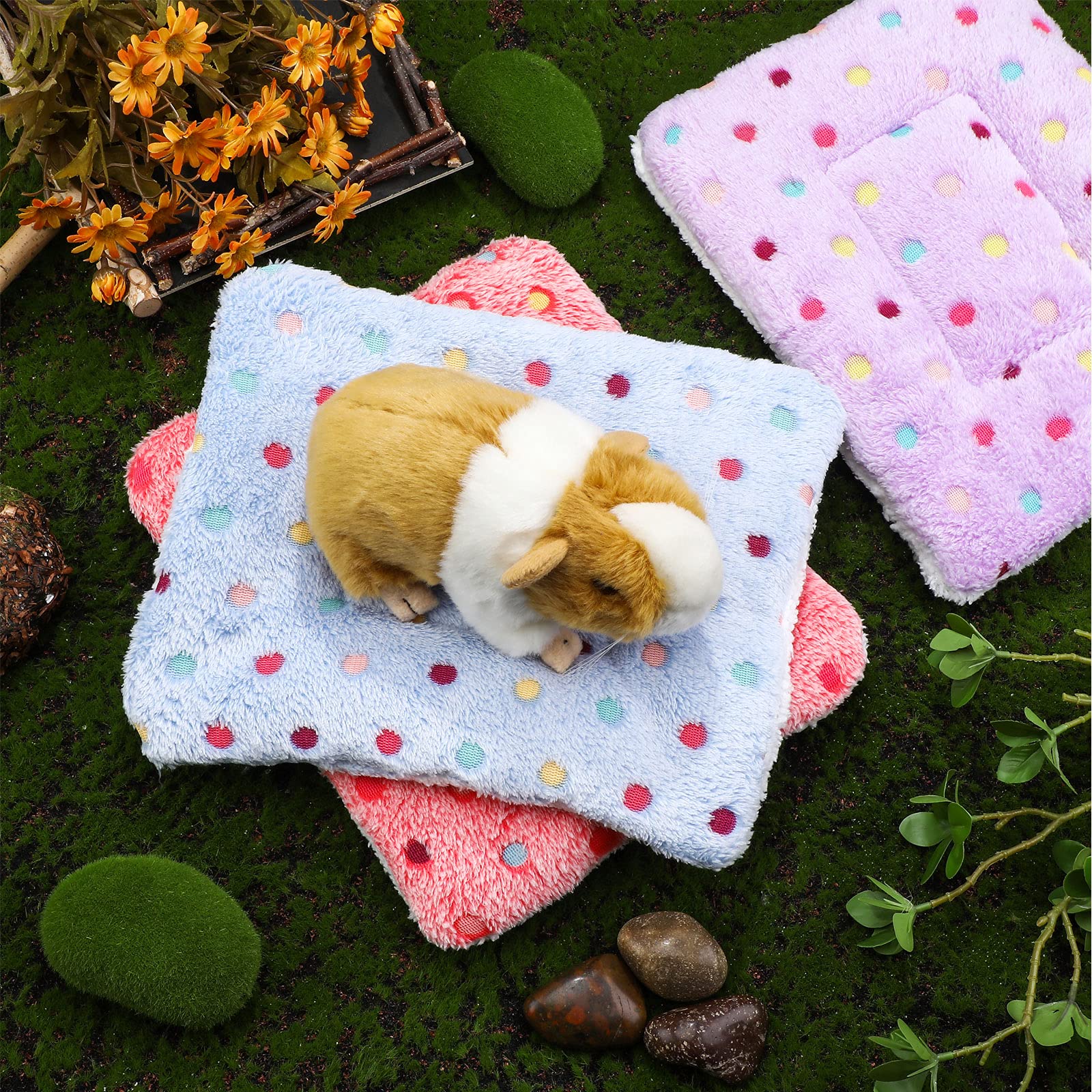 Jetec 3 Pcs Bunny Beds Guinea Pig Beds Soft Bunny Mats Warm Guinea Pig Mat Small Animal Winter Bed Pads Fleece Sleeping Pads for Indoor Rabbit Hamster Squirrel Hedgehog Chinchilla Ferret(Dots)