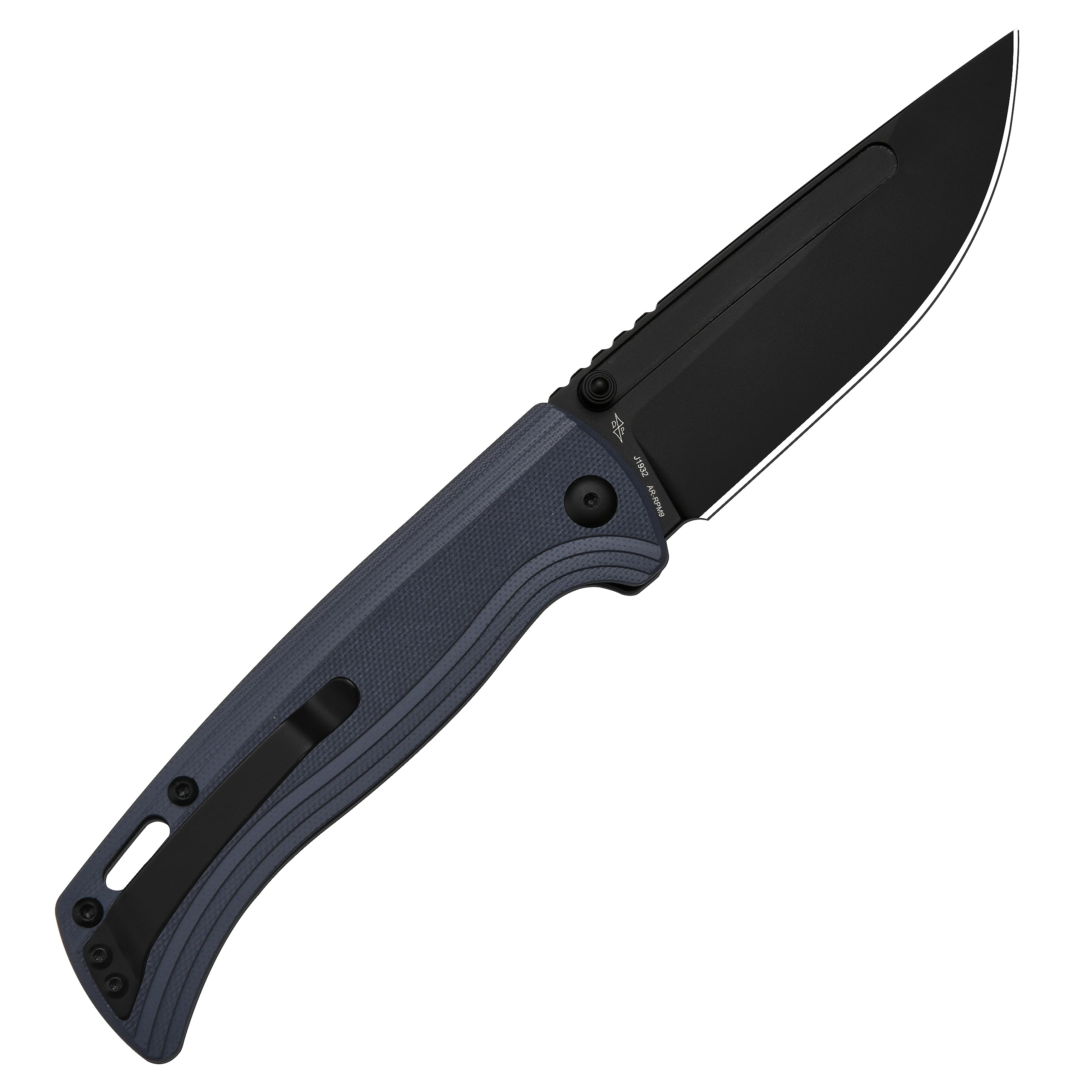 CJRB CUTLERY Pocket Knife Resource (J1932) Thumb Studs Folding Knife for Men Black PVD AR-RPM9 Steel Blade and Grey Blue G10 Handle for Hinking Camping Work Outdoor
