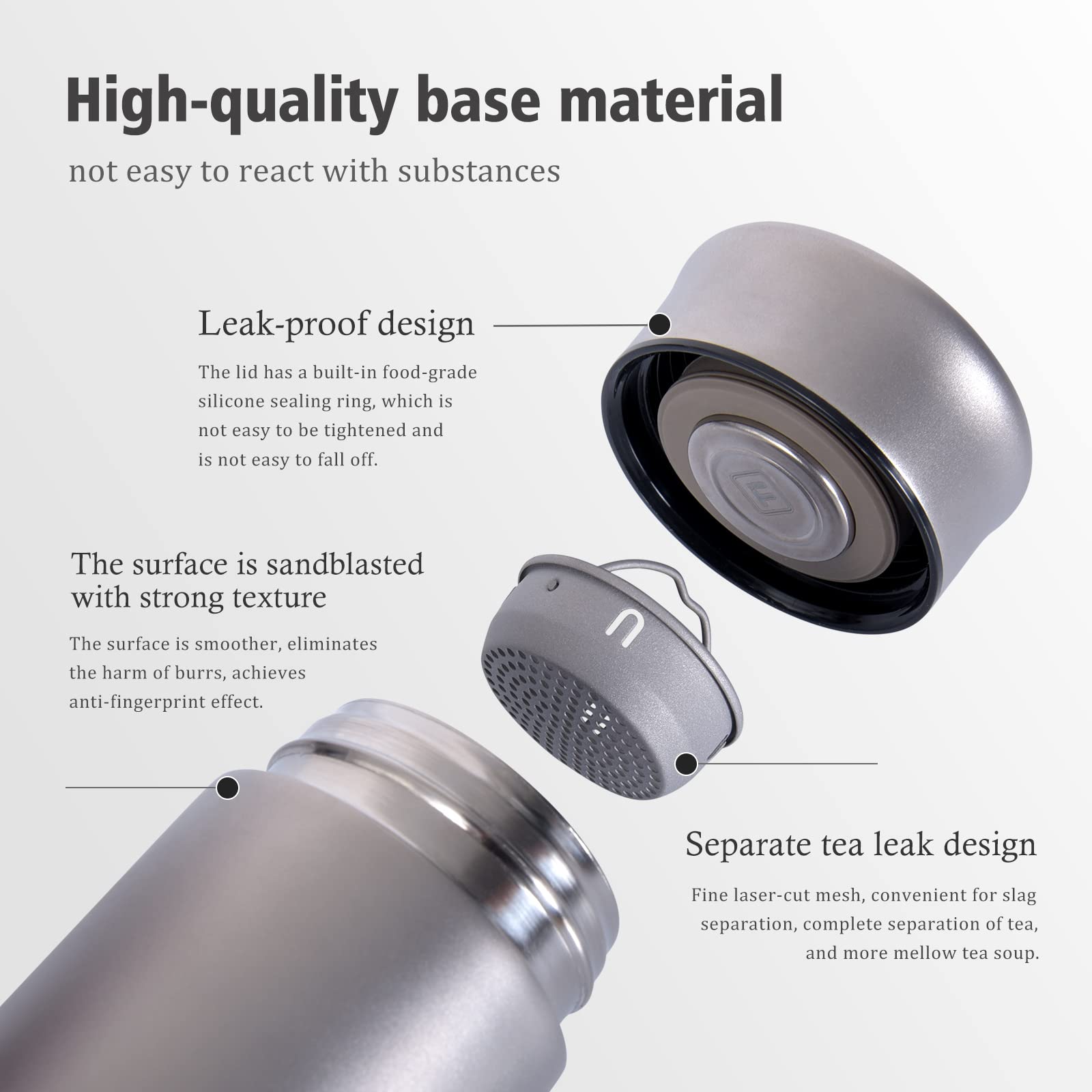 Boundless Voyage Titanium Double Walled Vacuum Cup Sports Water Bottle with Filter Tea Coffee Wine Whisky Thermal Insulation Cup for Hiking Camping Picnic Ti3010D 450ML