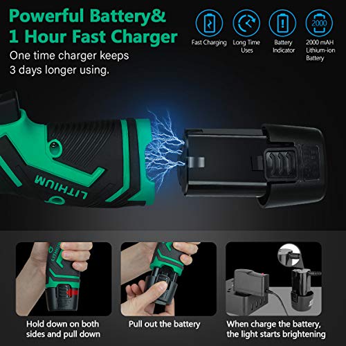 Cordless Drill Driver Kit,67Pcs 12V Drill Set Lithium-Ion Battery,Magnetic Wristband Brushes Tape Measure,Max Drill 280 In-lb Torque,3/8'' Keyless Chuck,25+1 Metal Clutch and Built-in LED