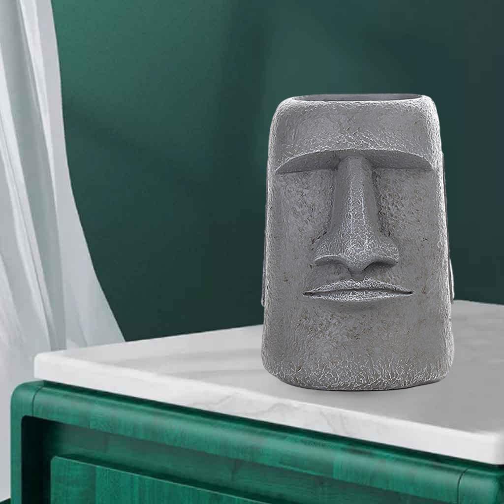 Fenteer 1PC Resin Easter Island Statue Decor Massive Megalith Retro Style Antique Roman Portrait Moai Head Sculpture for Home Office Bedroom Desktop Ornament - Gray H
