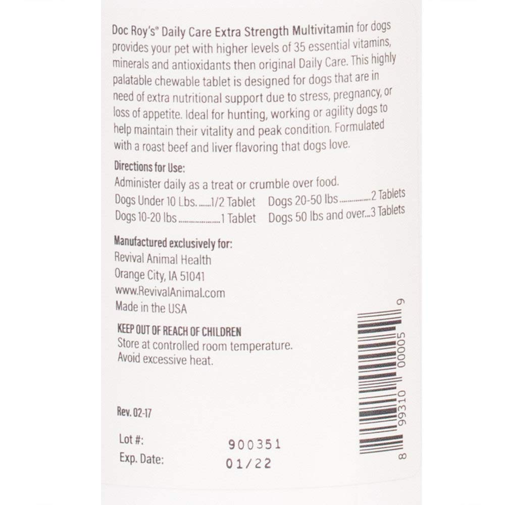 Doc Roy's Daily Care Extra Multivitamin with Minerals for Dogs- Canine Daily Health Supplement - 180ct Tablets