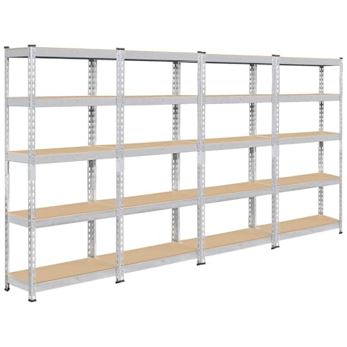 CFSAFK 5-Shelf Boltless & Adjustable Steel Storage Shelf Unit, Silver, Holds up to 330 lb Per Shelf, 4 Pack