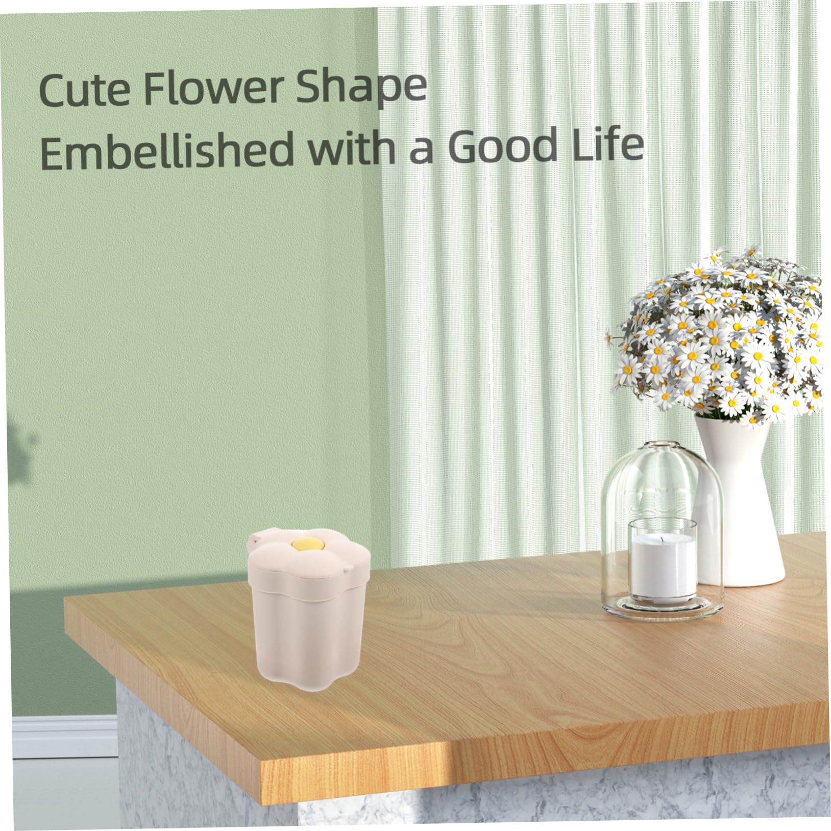 Ciieeo Mini Desktop Trash Can Flower Shaped Desktop Garbage Bin Cute Countertop Trash Can Kawaii Waste Bin Plastic Garbage Bin Tabletop Wastebasket for Office Home White