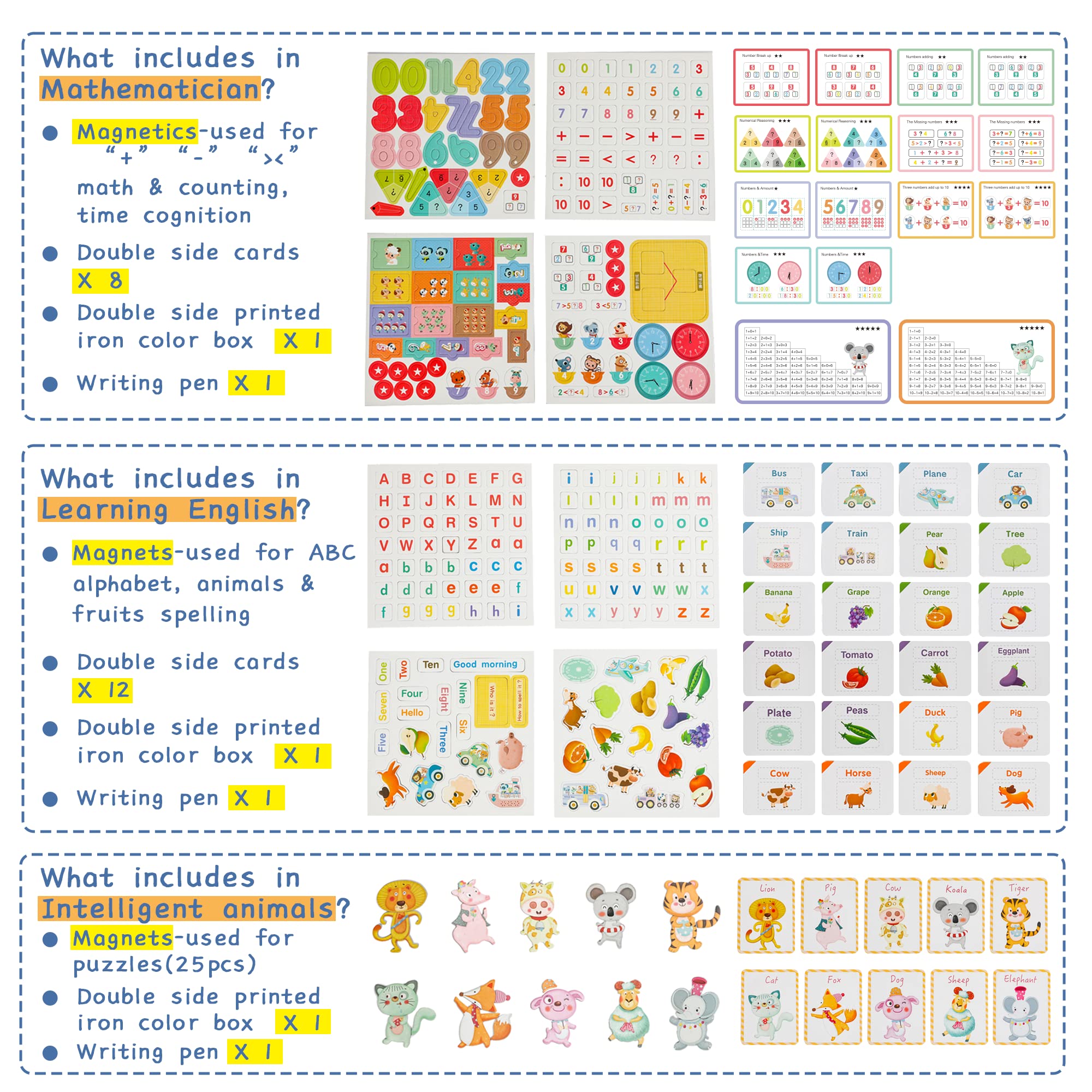 TOGELIN Preschool Learning Activities, Sight Words Flash Cards Kindergarten, Educational PreK Workbook Toys for 2 3 4 5 6 Years Old, Learning Toys with Magnetic Letter&Number Puzzles-3 Pack