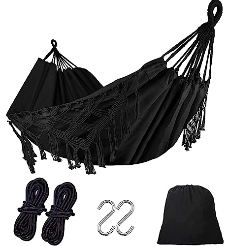 Choies Boho Brazilian Fringed Macrame Hammock 485 lb Capacity,Portable Double Hammock Swing Net Chair for for Beach, Yard, Bedroom, Patio, Porch, Indoor, Outdoor, Wedding Decor with Cloth Bag