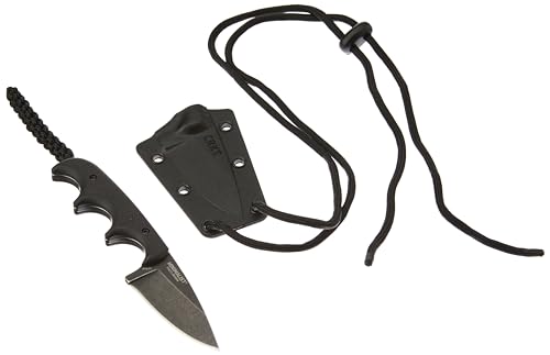 COLUMBIA RIVER KNIFE & TOOL Compact Fixed Blade Knife: Minimalist Black Drop Point Neck Knife, Folts Utility Knife with Stonewashed Blade, G10 Handle and Nylon Sheath 2384K