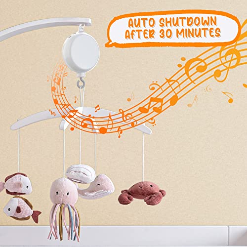FEISIKE Crib Mobile Motor, Baby Music Box Spinner with 3 Modes(Turn & Music,Turn Only, Music Only) Volume Control,12 Lullabies,Portable Sound Machine,Auto-Off 30 Minutes, Battery Operated