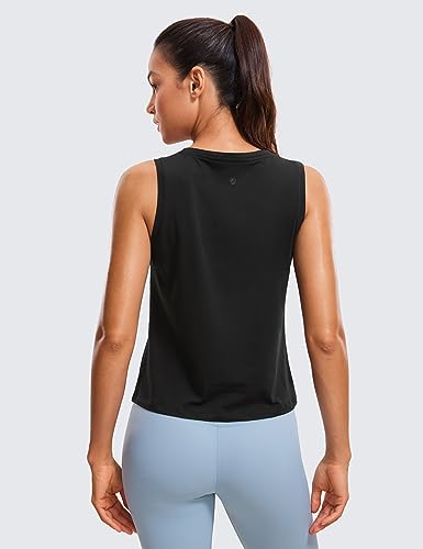 CRZ YOGA Pima Cotton Cropped Tank Tops for Women Workout Crop Tops High Neck Sleeveless Athletic Gym Shirts Black Medium