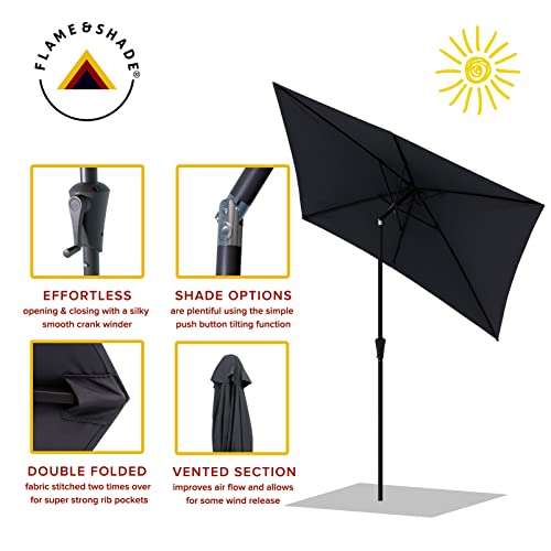 FLAME&SHADE 6.5 x 10 ft Rectangular Outdoor Market Patio Table Umbrella with Tilt, Anthracite