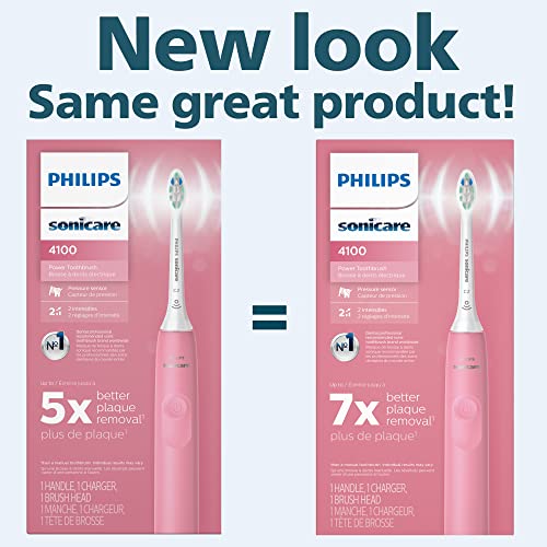Philips Sonicare 4100 Rechargeable Electric Toothbrush, with Pressure Sensor, 2 Intensity Settings, SmarTimer and QuadPacer, 14-Day Battery Life, Deep Pink, Model HX3681/26