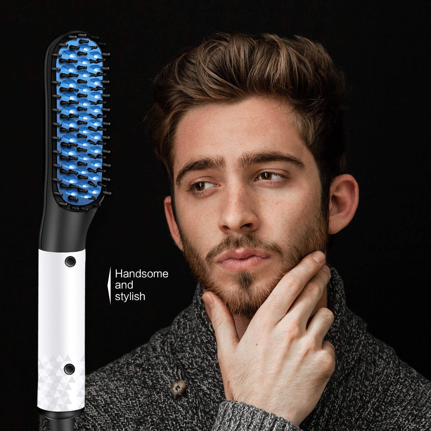 Beard Straightener for Men,Electric Anti-Scald Heated Beard Brush Straightener,Straightening Comb for Men,Dad Gifts(White)