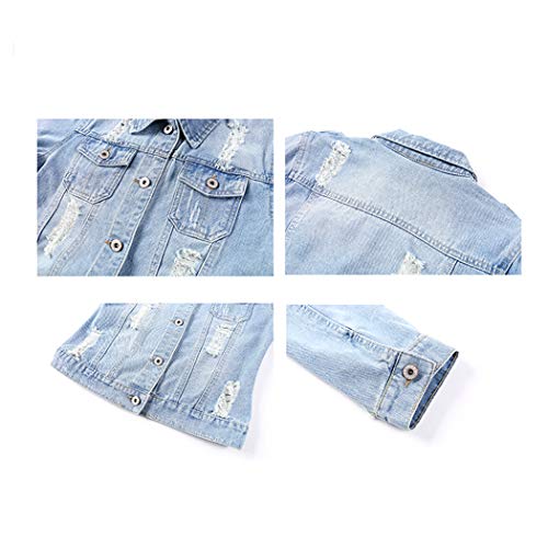 Hixiaohe Women Autumn 3/4 Sleeve Retro Short Denim Jackets Light Blue Jean Coats (03 Light Blue, XL)