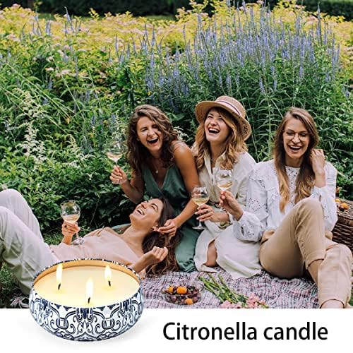 Citronella Candles Outdoor Large Candles 4 Pack 54oz in Total,3-Wick Burning for 300 Hours Suitable for Garden,Patio,Camping,Picnic and Barbecue in Summer
