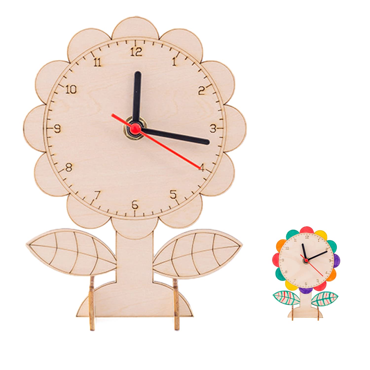 Pica Toys Wooden DIY Desk Clock for Kids - 5 inches Silent Non Ticking Battery Operated - School Project, Bedroom Decor, Creative Art Kit for Boys and Girls Age 8 9 10 11 12 13 14