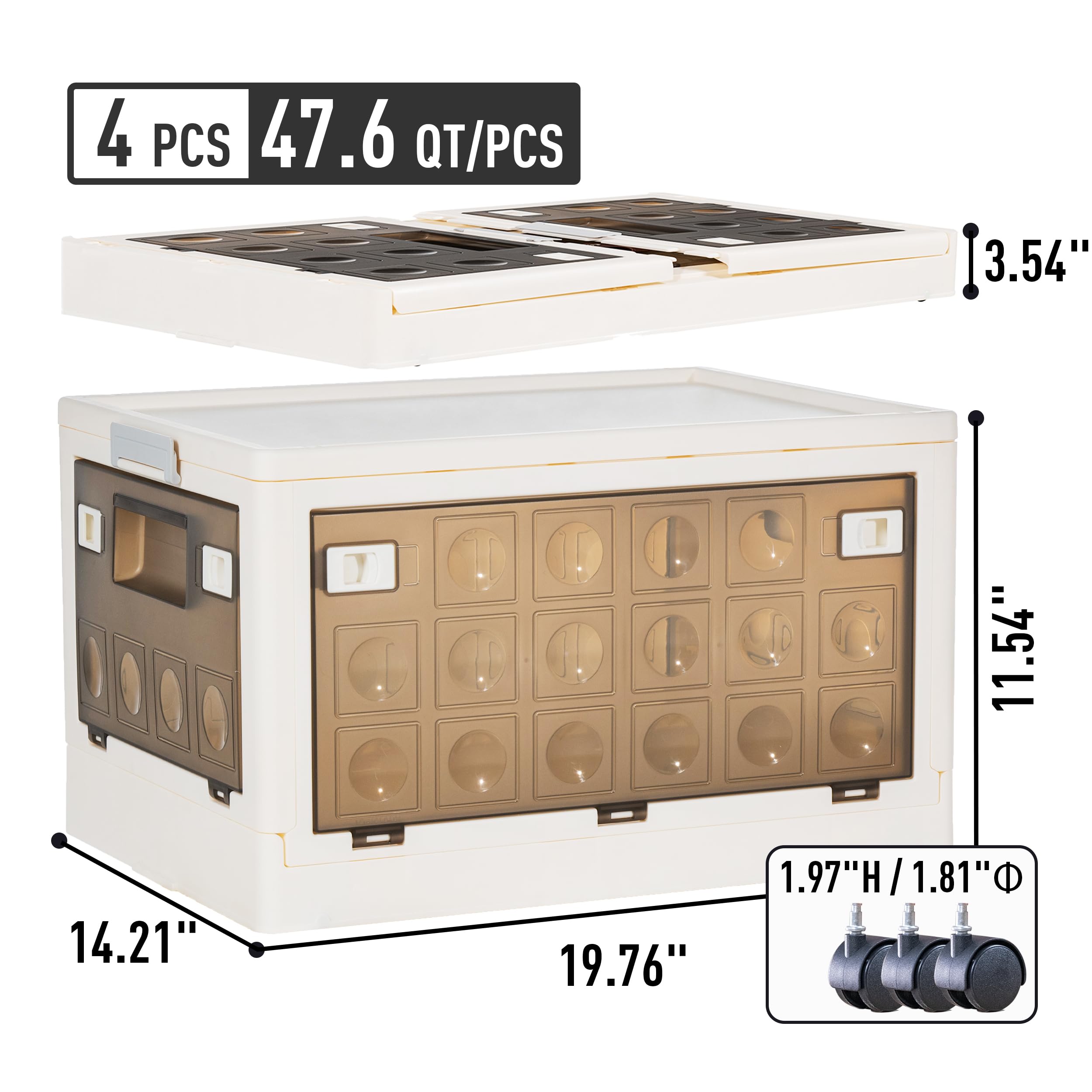 Citylife 32 QT 4 Packs Plastic Storage Bins with Lids Collapsible Closet Organizer Stackable Storage Containers with Wheels Clear Foldable Storage Box