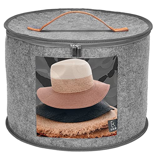 EVEKEI Hat Storage Boxes for Women and Men Hat Storage with Lid, Large Foldable Round Travel Hat boxes, Cowboy Hat Box, Bandboxes Fedora Felt Big Hat Storage Box, Hat Box for Men Large Round, Hat Organizer Hat Box for Travel 17" x 11" Inch Gray