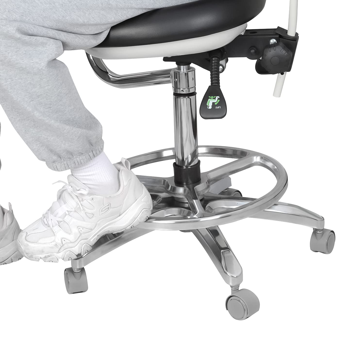 ORILAO Multi Function Adjustable Dental Assistant Stool with Armrest Rack Rolling Cover PU Leather Foot Controlled