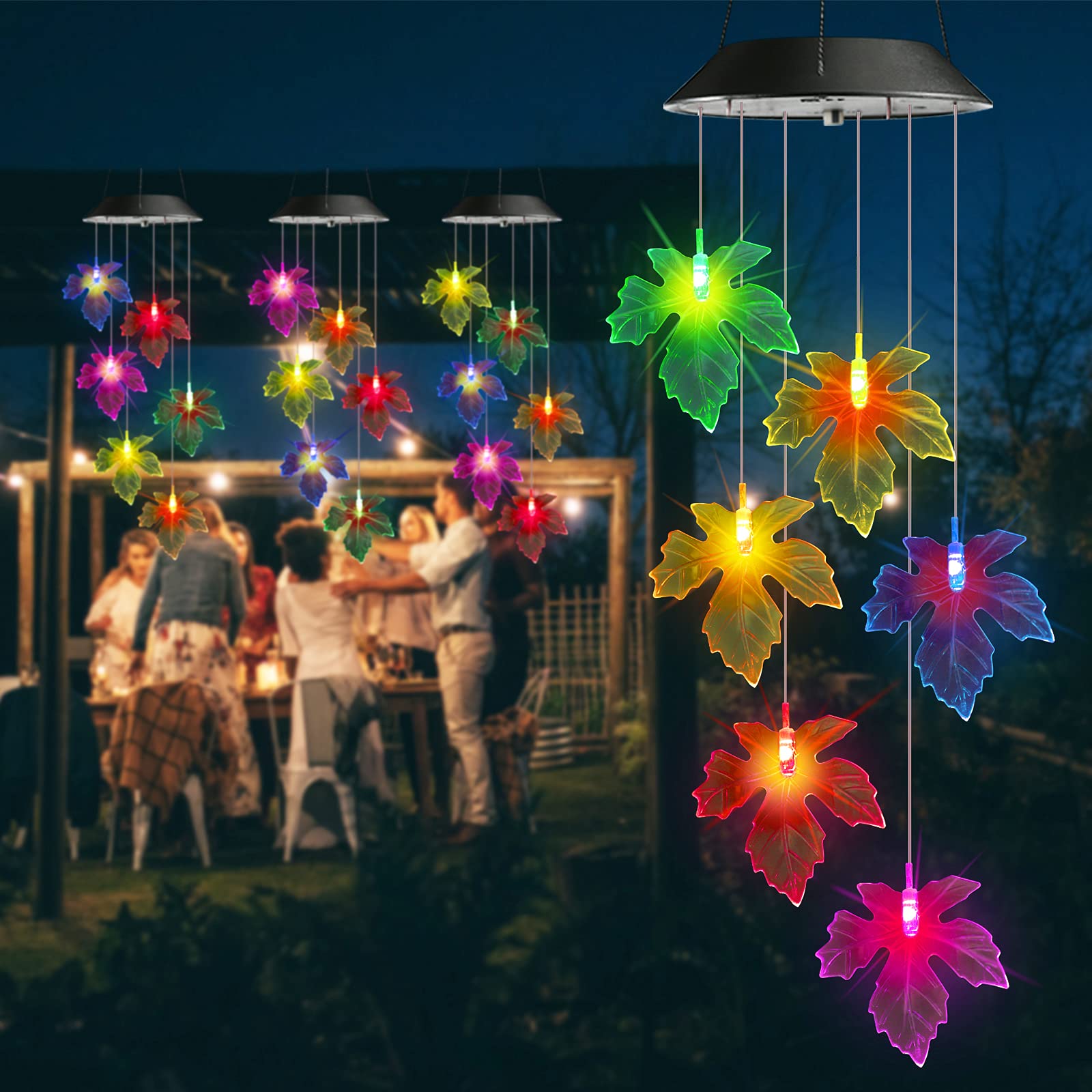 Toodour Solar Wind Chimes, Color Changing Maple Leaf Wind Chimes, LED Mobile Wind Chimes, Waterproof Outdoor Wind Chime Lights for Garden, Patio, Party, Window, Thanksgiving