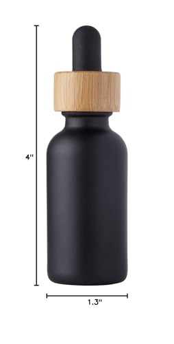 Focus Nutrition 12 Pack Black Coated Boston Round Essential Oils Aromatherapy Glass Bottles Jar With Bamboo dropper cap, 1oz