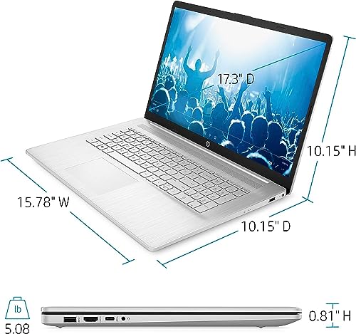 HP 17.3 Inch FHD Business Laptop, AMD Ryzen 5 5500U Processor (up to 4.3 GHz), Windows 11 Pro, 32GB RAM, 1TB SSD, Numeric Keypad, Bluetooth, Natural Silver, PCM