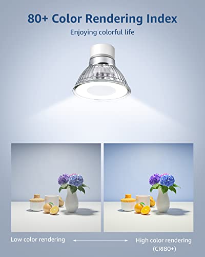 LE GU10 LED Light Bulbs Non-Dimmable, 5000K Daylight White GU10 Bulb Replacement for Recessed Track Lighting, 4W LED Bulbs with 100°Flood Beam for Kitchen, Range Hood, Living Room, Bedroom, 6 Pack