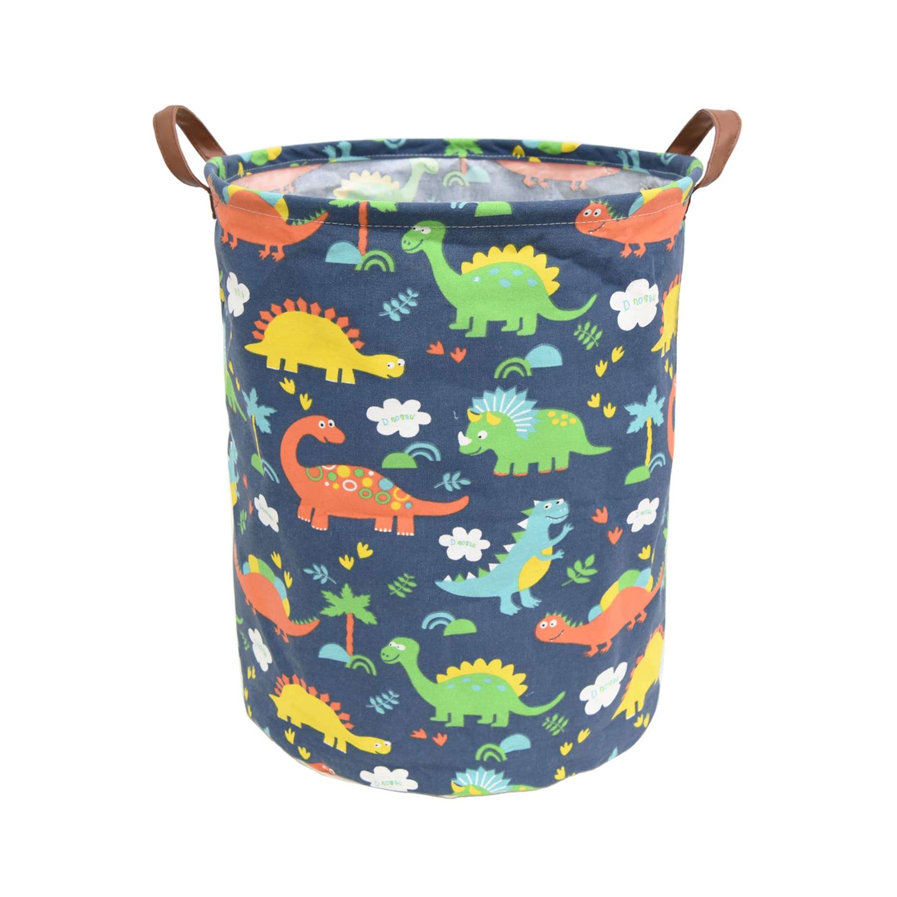 Foldable Laundry Hamper - JIAGAYI Large Round Waterproof Organizer with Handles,Home Storage,Room Toys Books Bin,Bedroom Clothes Nursery Basket.(Blue Dinosaurs)