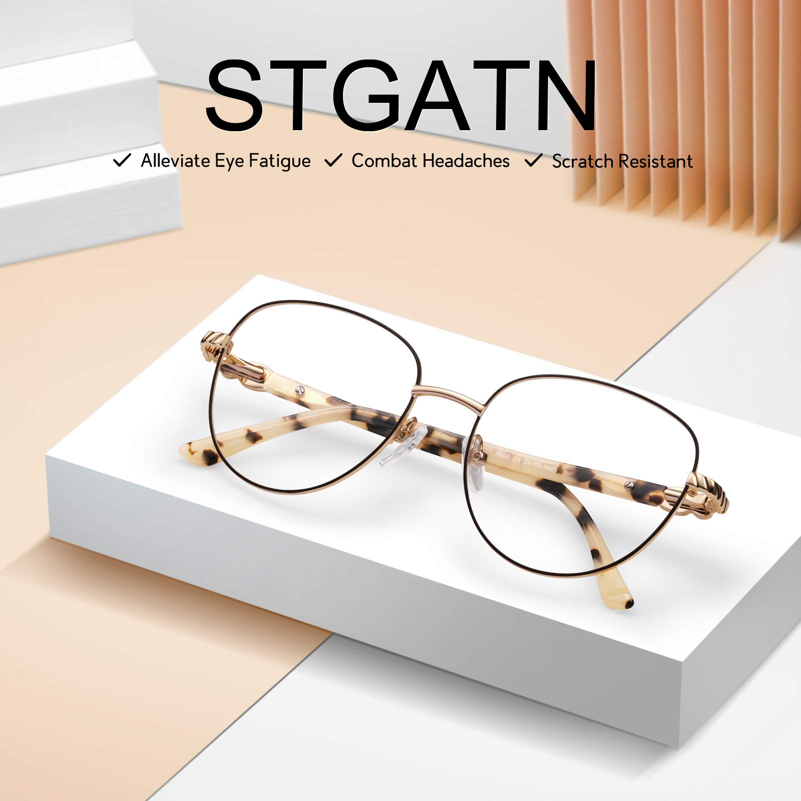 Blue Light Blocking Glasses Women,STGATN Vintage Cateye Computer Glasses Metal Eyeglasses Frame Anti Blue Ray Eyewear