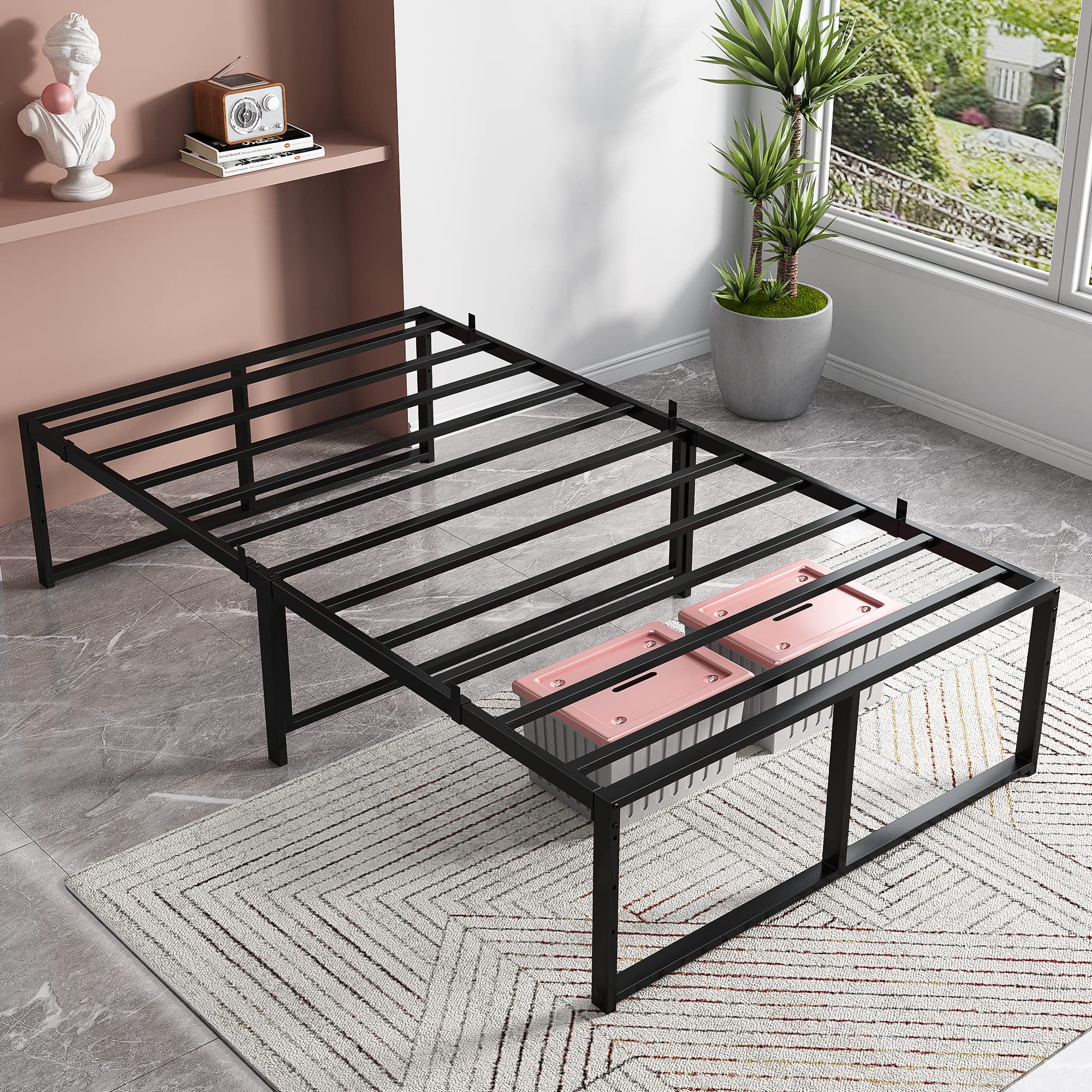 IDEALHOUSE Twin Metal Platform Bed Frame with Sturdy Steel Bed Slats,Mattress Foundation No Box Spring Needed Large Storage Space Easy to Assemble Non-Shaking and Non-Noise Black