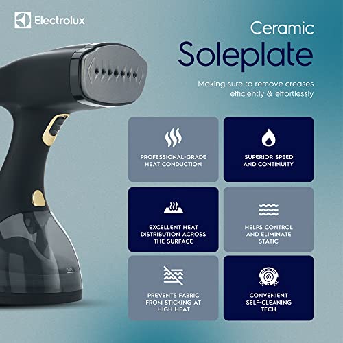 Electrolux Portable Handheld Garment and Fabric Steamer 1500 Watts, Quick Heat Ceramic Plate Steam Nozzle, 2 in 1 Fabric Wrinkle Remover and Clothing Iron, with Fabric, Lint Brush, and Steam Nozzle