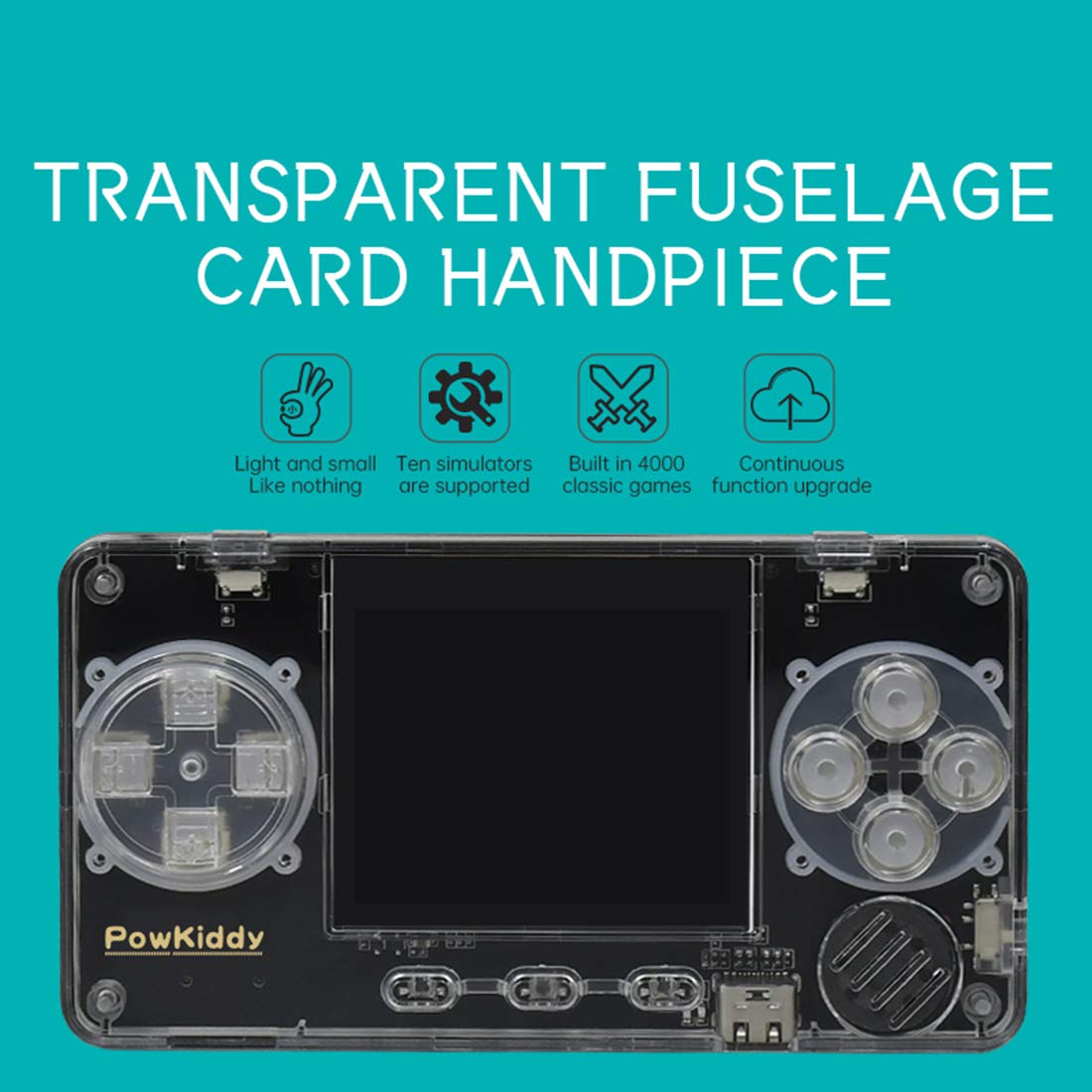Petforu POWKIDDY A66 Handheld 10000 Games Retro Game Console Ultra Card Transparent Game Machine - 32G Silver, A66 (32g)