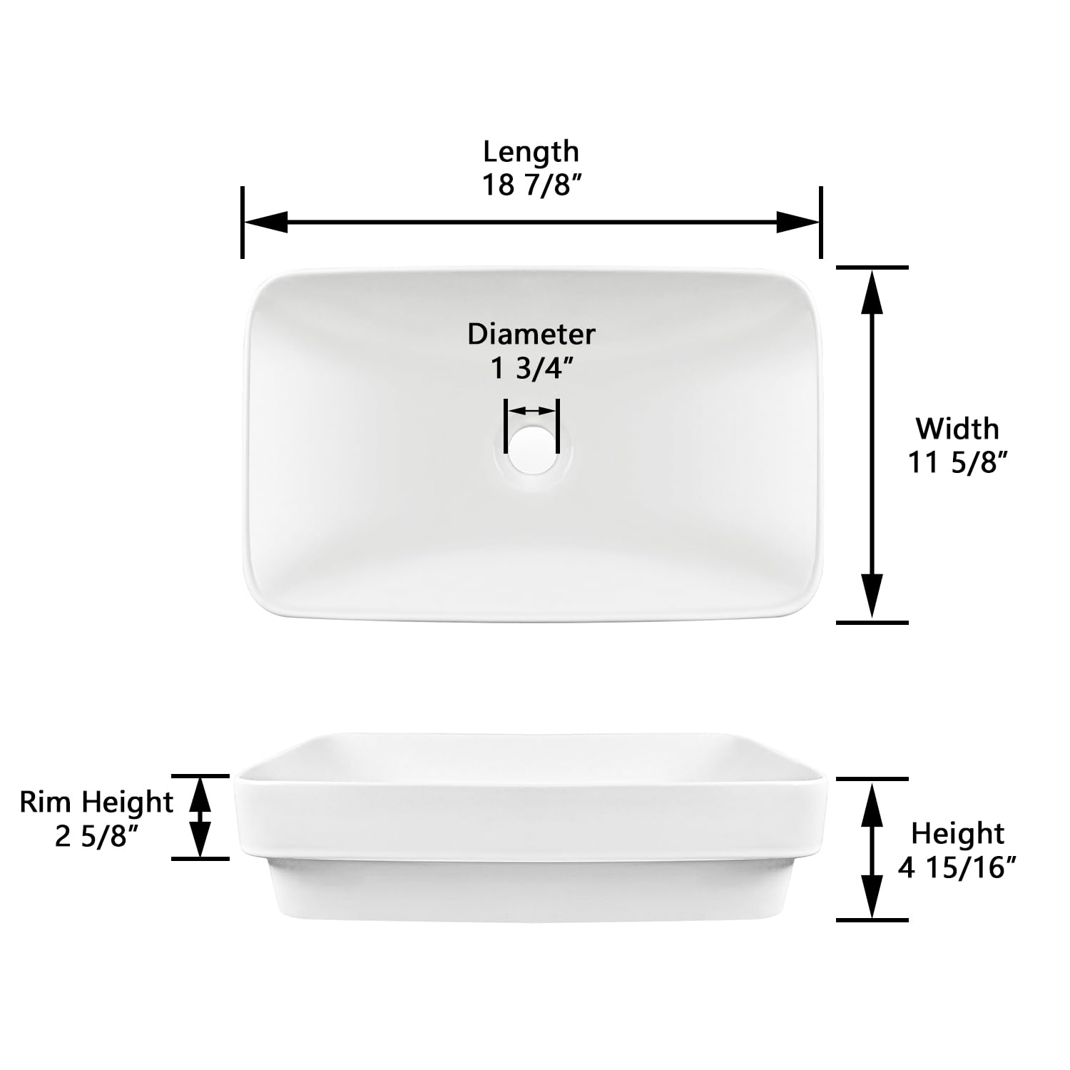 Bathroom Vessel Sink, DeerValley 19'' x 12'' Semi Recessed Bathroom Sink Rectangular White Ceramic Vessel Sinks for Bathroom Modern Bath Sink Bowl Vanity Sink Above Counter Basin DV-1V0047