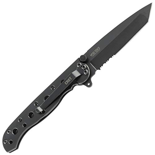 CRKT M16-10KS EDC Folding Pocket Knife: Everyday Carry, Black Serrated Edge Blade, Tanto, Frame Lock, Stainless Steel Handle, Reversible Pocket Clip