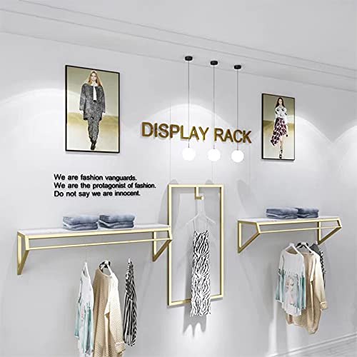 Ethemiable Clothing Store Modern Clothing Display Stands,Wall-Mounted Garment Rack with Wood,Storage Shoe Bag Metal Shelf,Organization Hanging Towel Rack(Gold, 39" L)