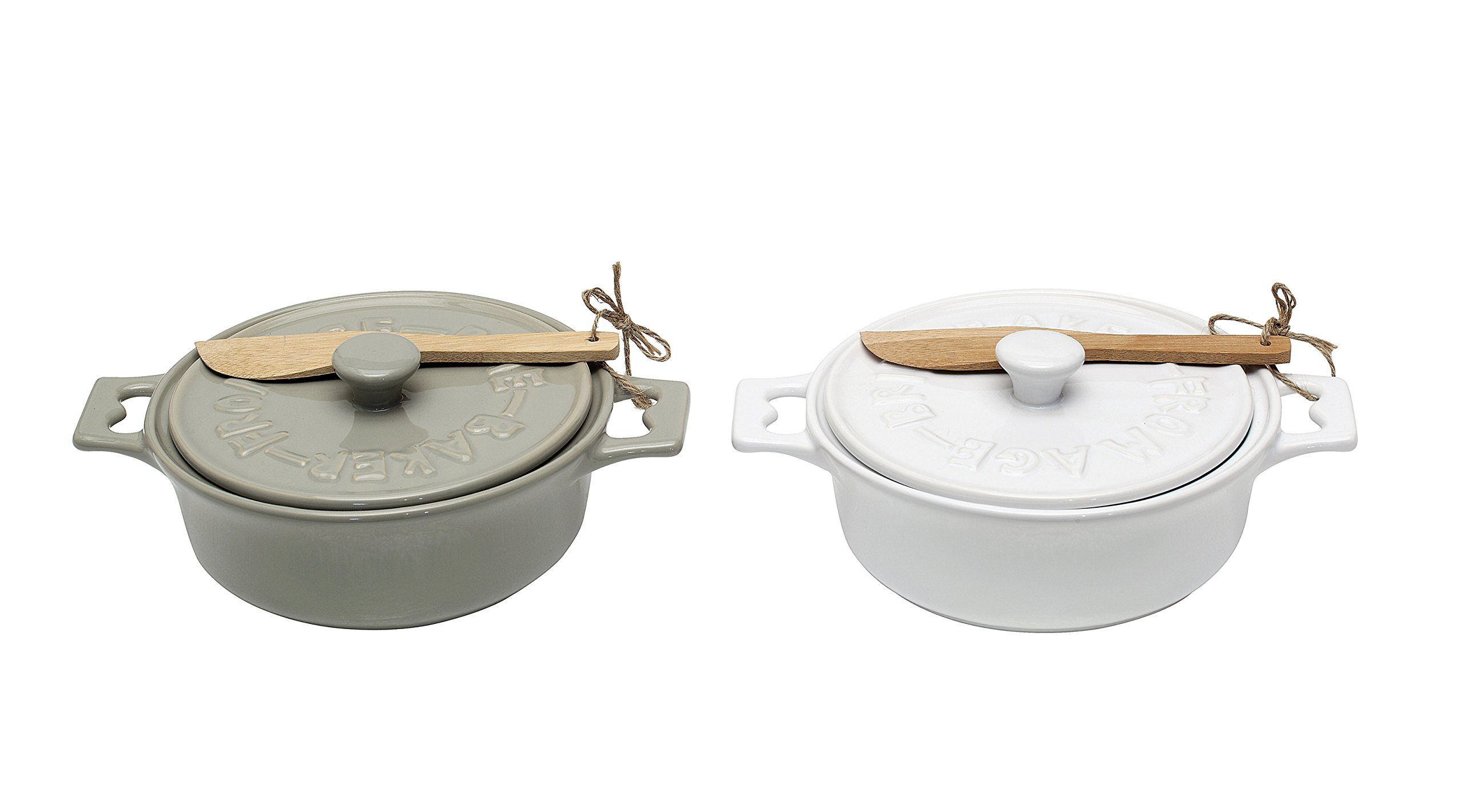 Creative Co-Op Brie Bakers with Lids & Wood Spreaders (Set of 2 Colors)