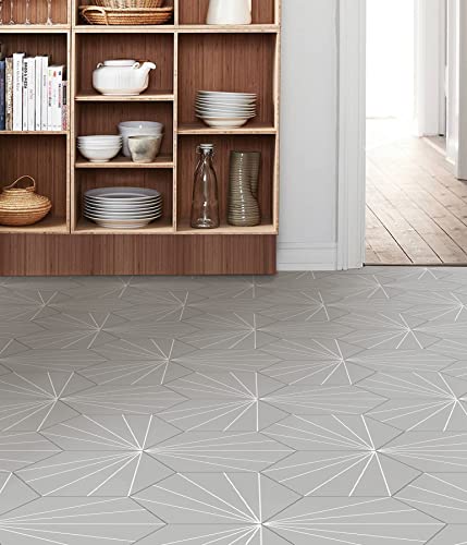 FloorPops 9" x 10.4" Vers Peel & Stick Hexagon Vinyl Floor Tiles (10 Tiles), (4.5 sqft/Carton), Gray