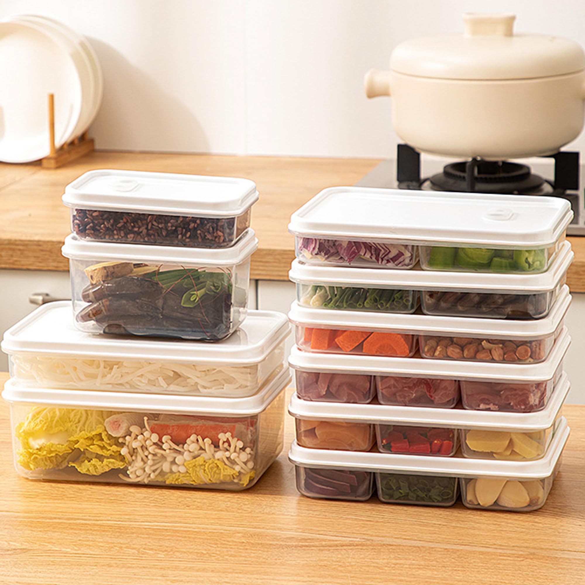 Dingerjar Divided Veggie Tray With Lid Snackle Box Food Storage Containers-6 Compartment Reusable Food Preserving Tray For Fridge, Organizer For Meat, Fruits, Snacks, Nuts,2 pcs