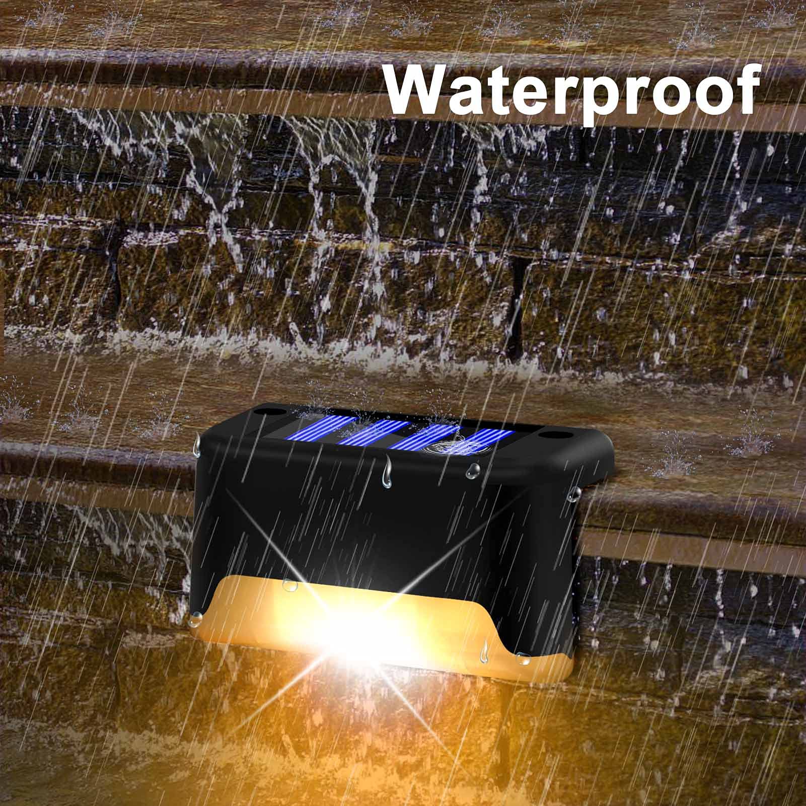 Phenas Solar Deck Light Outdoor Solar Fence Light Energy Saving Solar Step Light with Auto Working Mode Waterproof LED Solar Stair Light for Railing Deck Patio Yard Pathway Garden Decor, Black