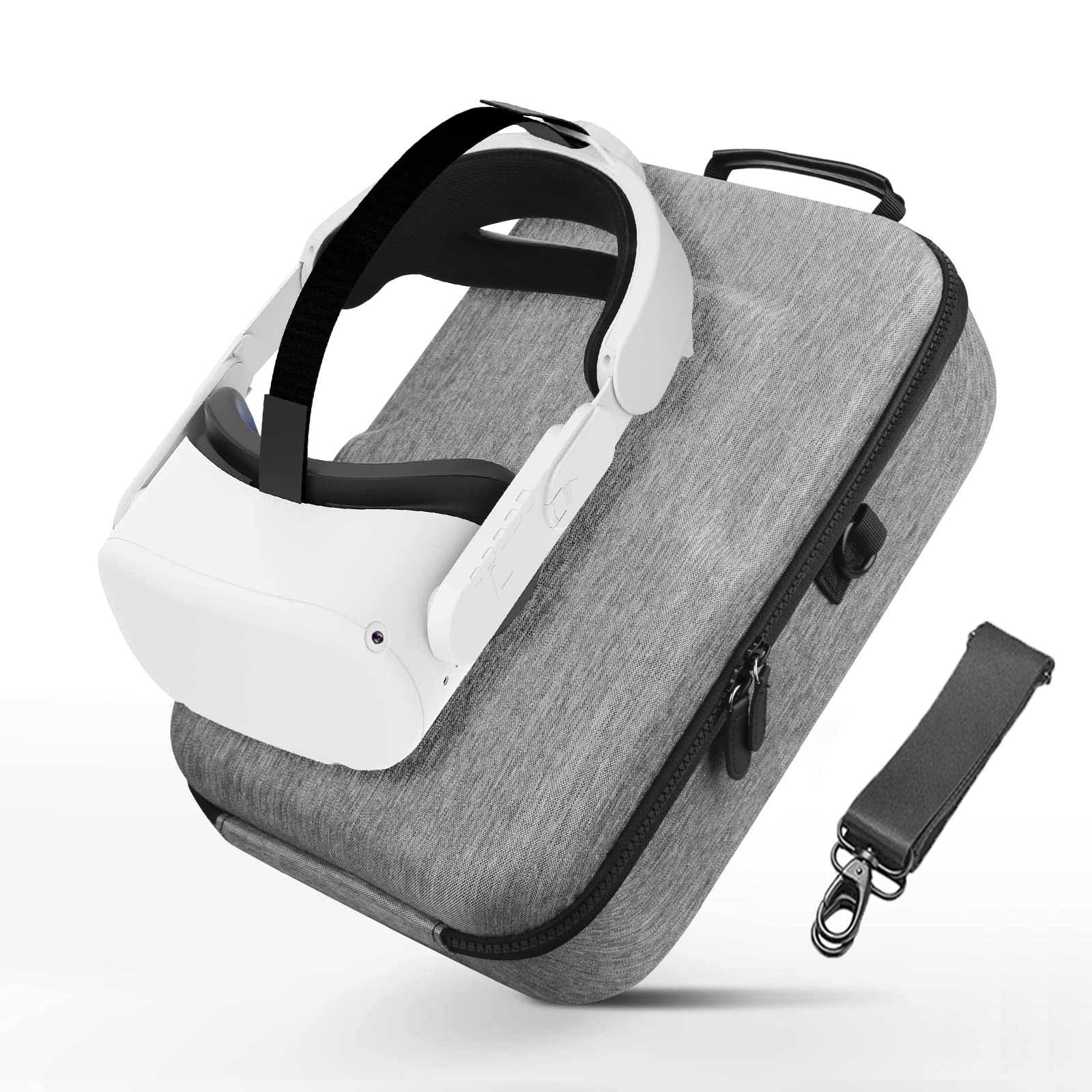 MASiKEN Carrying Case and Head Strap For VR Headset,Accessories Lens Spacer 3-IN-1 Travel Bundle, Inner Custom Padded Shockproof With Shoulder Strap Case (Gray)