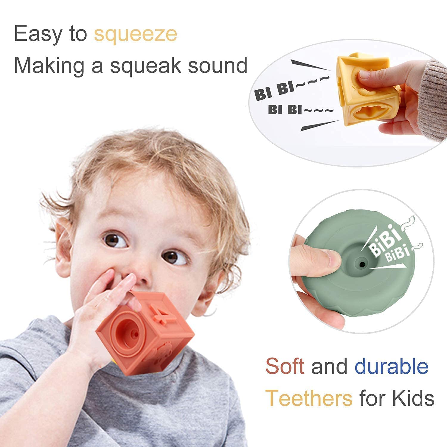 Mini Tudou Baby Blocks & Stacking Rings Toy Set, Baby Sensory Building & Teething Toys Educational Squeeze Play with Animals Shapes Textures Numbers, Holidays for Toddlers Babies 6m+