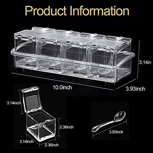 Dfacio Clear Seasoning Containers, Sugar Container Salt Box Condiment Containers with Spoons and Tray, Catering Supplies for Coffee Bar and Hot Cocoa Bar