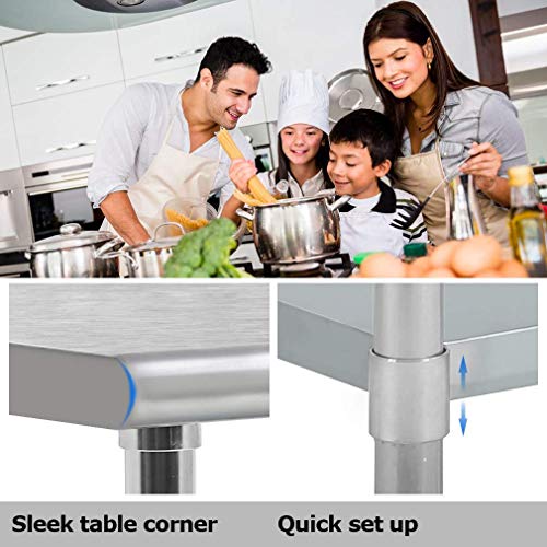 Kitchen Stainless Steel Catering Table, 24" X 48" Heavy Duty NSF Commercial Food Prep Table,Double Layer Metal Scratch Resistant Worktable with Adjustable Shelf for Garage Restaurant Kitchen, Silver