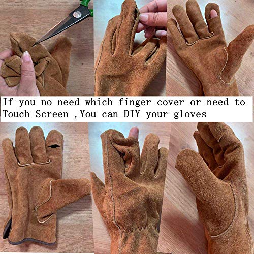 COREGROUND Leather Safety Work Gloves Gardening Carpenter Thorn Proof Truck Driving for Mens and Womens Waterproof heavy duty (Large, Brown)
