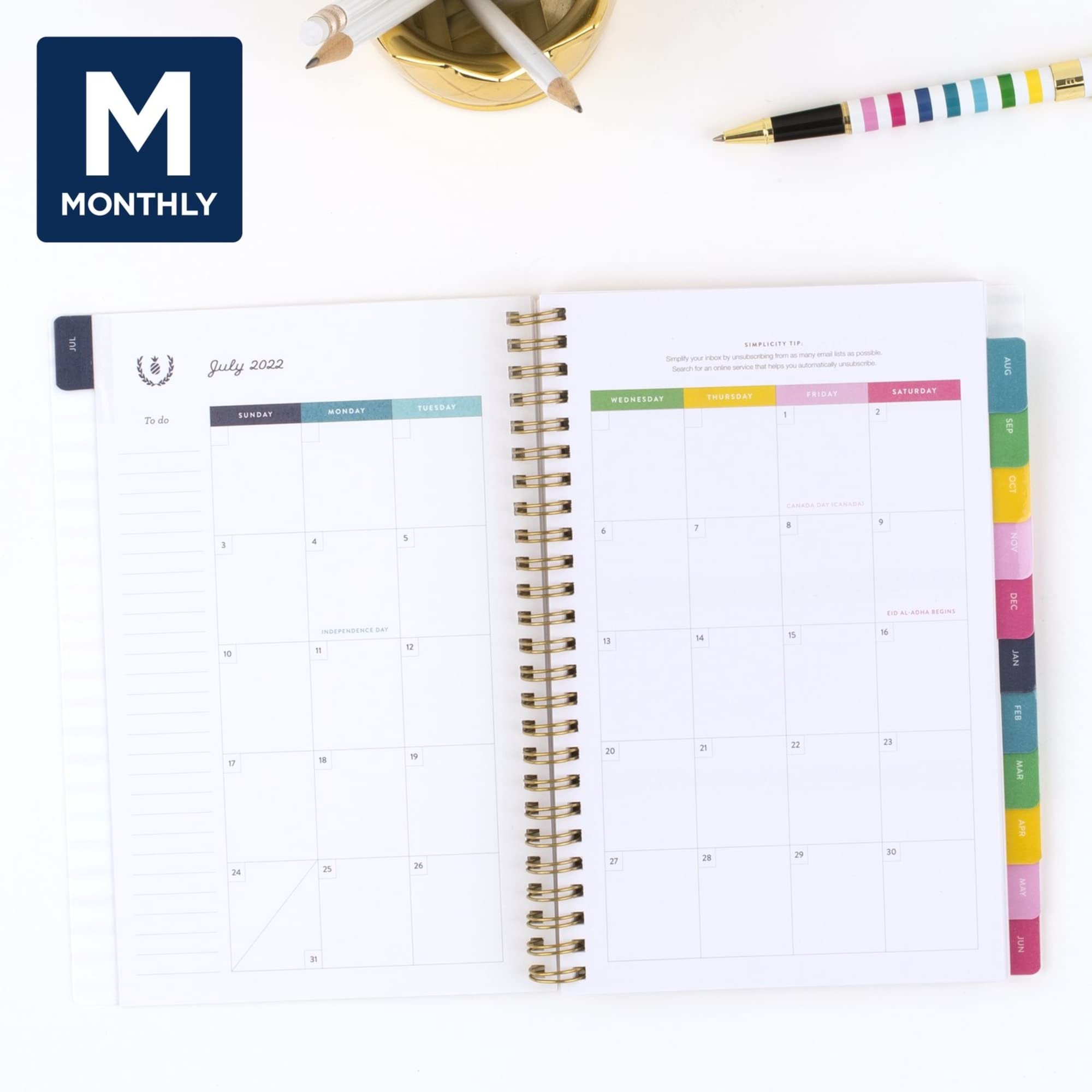 AT-A-GLANCE 2022-2023 Planner, Weekly & Monthly Academic, 5-1/2" x 8-1/2", Small, Simplified by Emily Ley, Happy Stripe (EL80-200A)