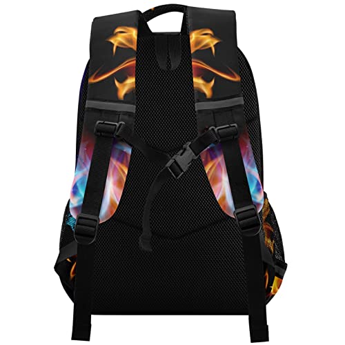 Fiery Dragons School Backpacks with Chest Strap for Teens Boys Girls,Lightweight Student Bookbags 17 Inch, Blue and Red Casual Daypack Schoolbags