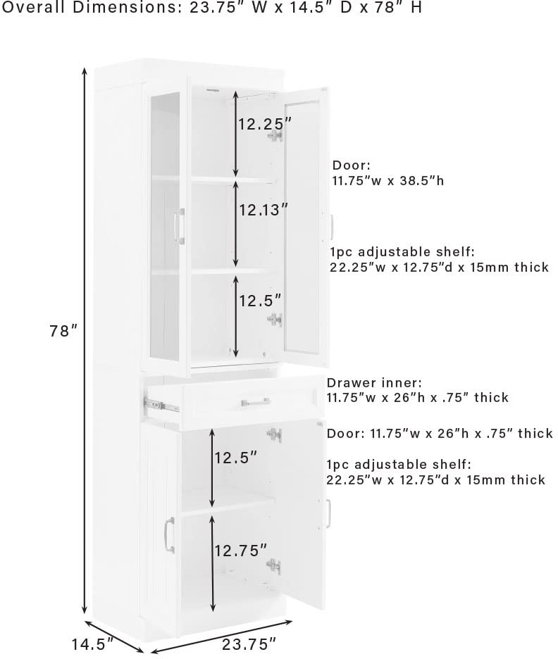 Crosley Furniture Stanton Glass Door Pantry, White