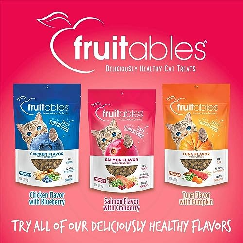 Fruitables Cat Crunchy Treats For Cats β Healthy Low Calorie Packed with Protein β Free of Wheat, Corn and Soy β Made with Real Salmon with Cranberry β 2.5 Ounces