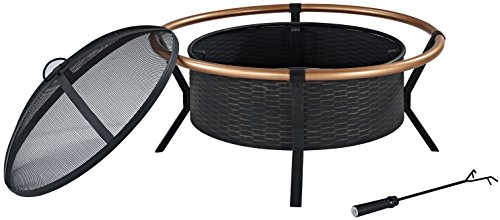 Crosley Furniture Yuma Outdoor Fire Pit with Oversized Bowl and Copper Ring - Black and Copper