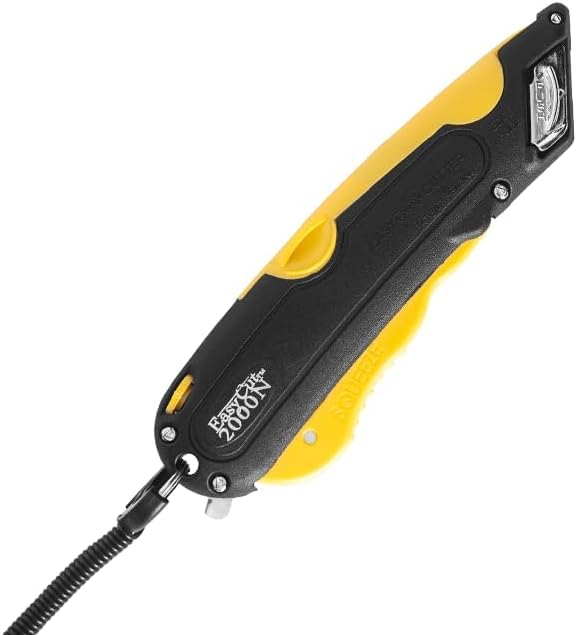 Easycut Box Cutter, extra tape cutter at back, dual side edge guide, 3 blade depth setting, 2 blades and holster - 2000N Yellow Color Knife Easy Cut